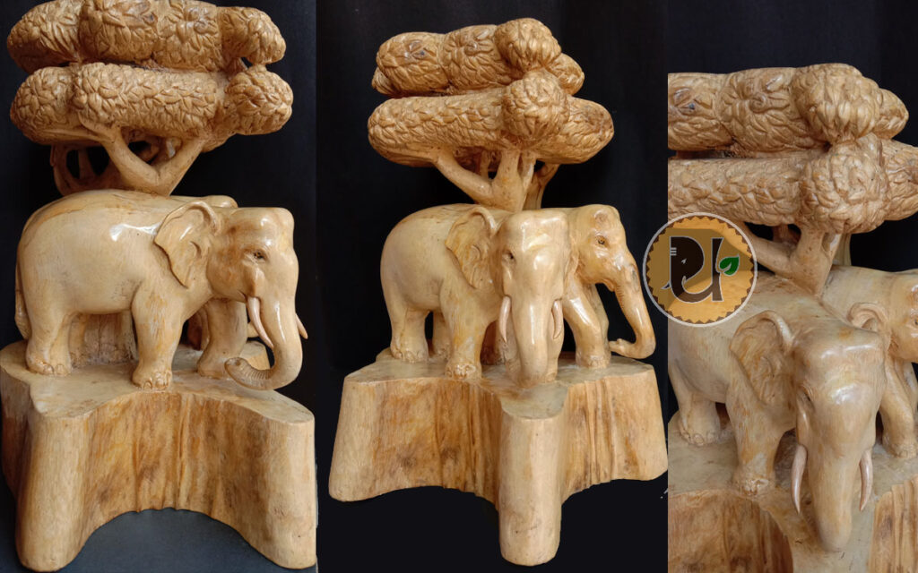 Handcrafted Wooden Two Elephant Under the Trees - Udhaya Toys